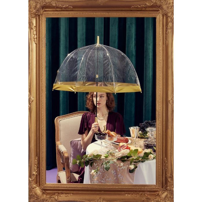 Fulton Birdcage Clear/Gold Dome Umbrella | Umbrellas.co.uk