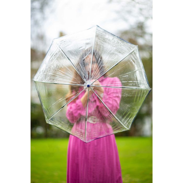 Fulton Birdcage Clear/Navy Dome Umbrella | Umbrellas.co.uk