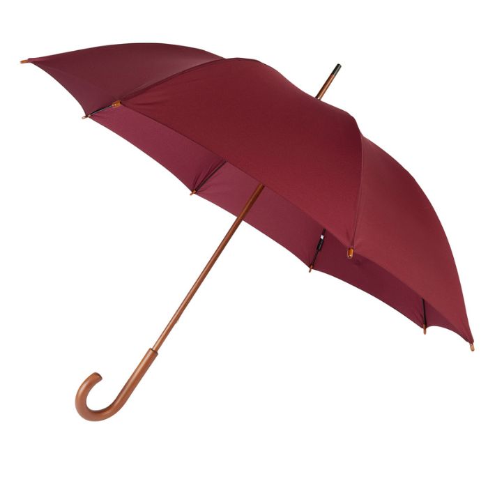 Wooden Crook Handle Burgundy Umbrella | Umbrellas.co.uk