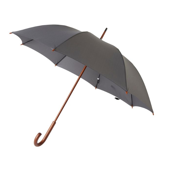 Wooden Crook Handle Grey Walking Umbrella | Umbrellas.co.uk