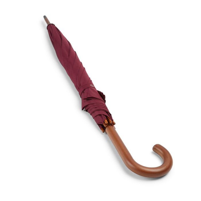 Wooden Crook Handle Burgundy Umbrella | Umbrellas.co.uk